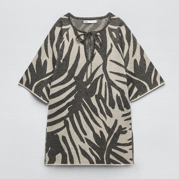 Zara | Tops | Zara Metallic Leaf Jacquard Knit Tunic Top New With Tags ...